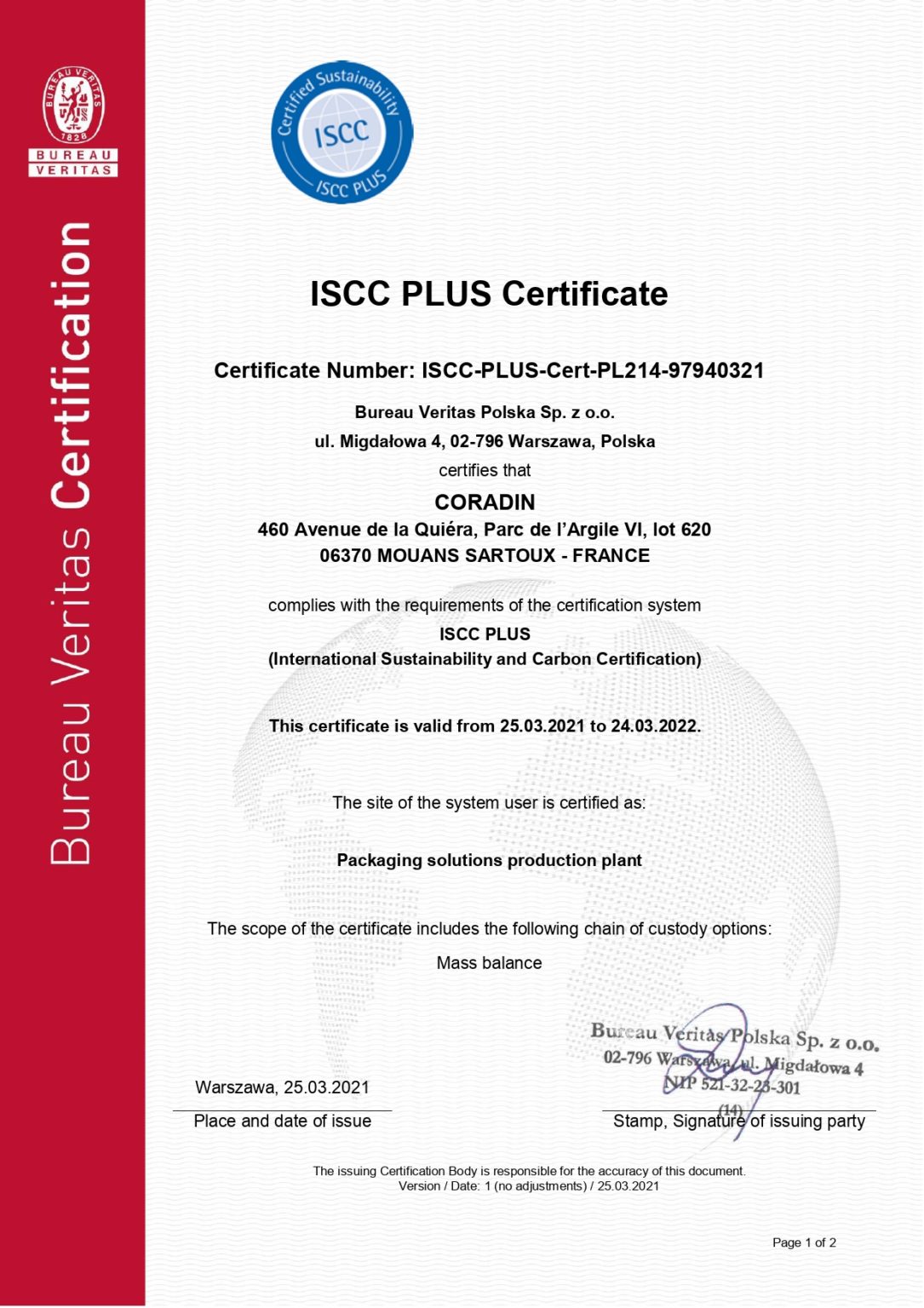 Coradin – CORADIN continues its CSR approach and announces its ISCC ...